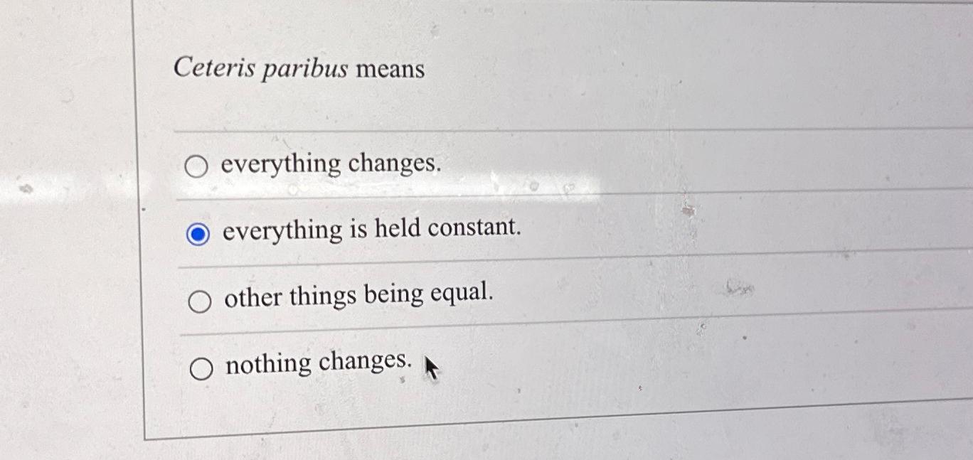 Solved Ceteris paribus meanseverything changes.everything is | Chegg.com