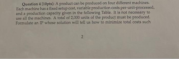 Solved Question 4 [10pts]: A product can be produced on four | Chegg.com