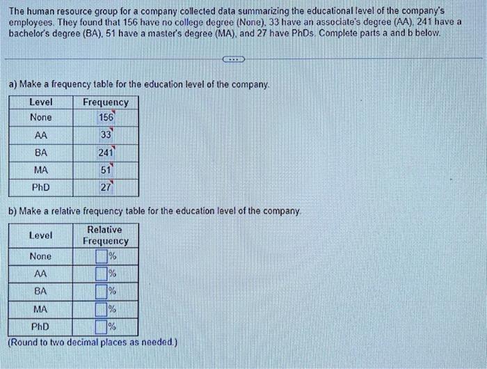 Solved The human resource group for a company collected data | Chegg.com