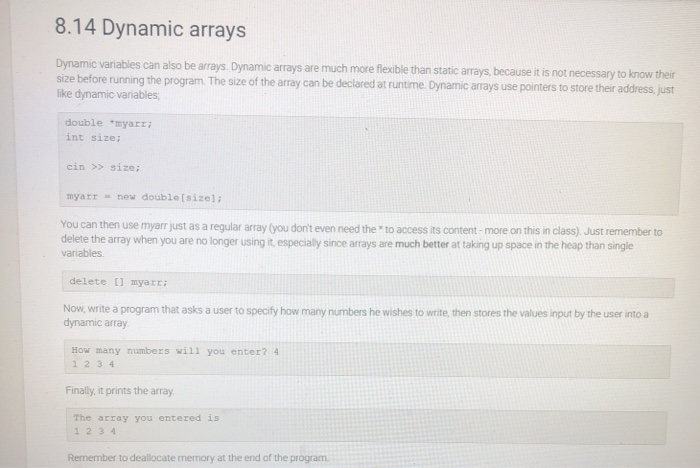 Solved 8.14 Dynamic arrays Dynamic variables can also be | Chegg.com