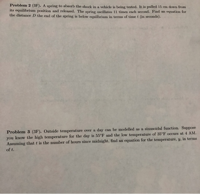 Solved Problem 2 (3F). A spring to absorb the shock in a | Chegg.com
