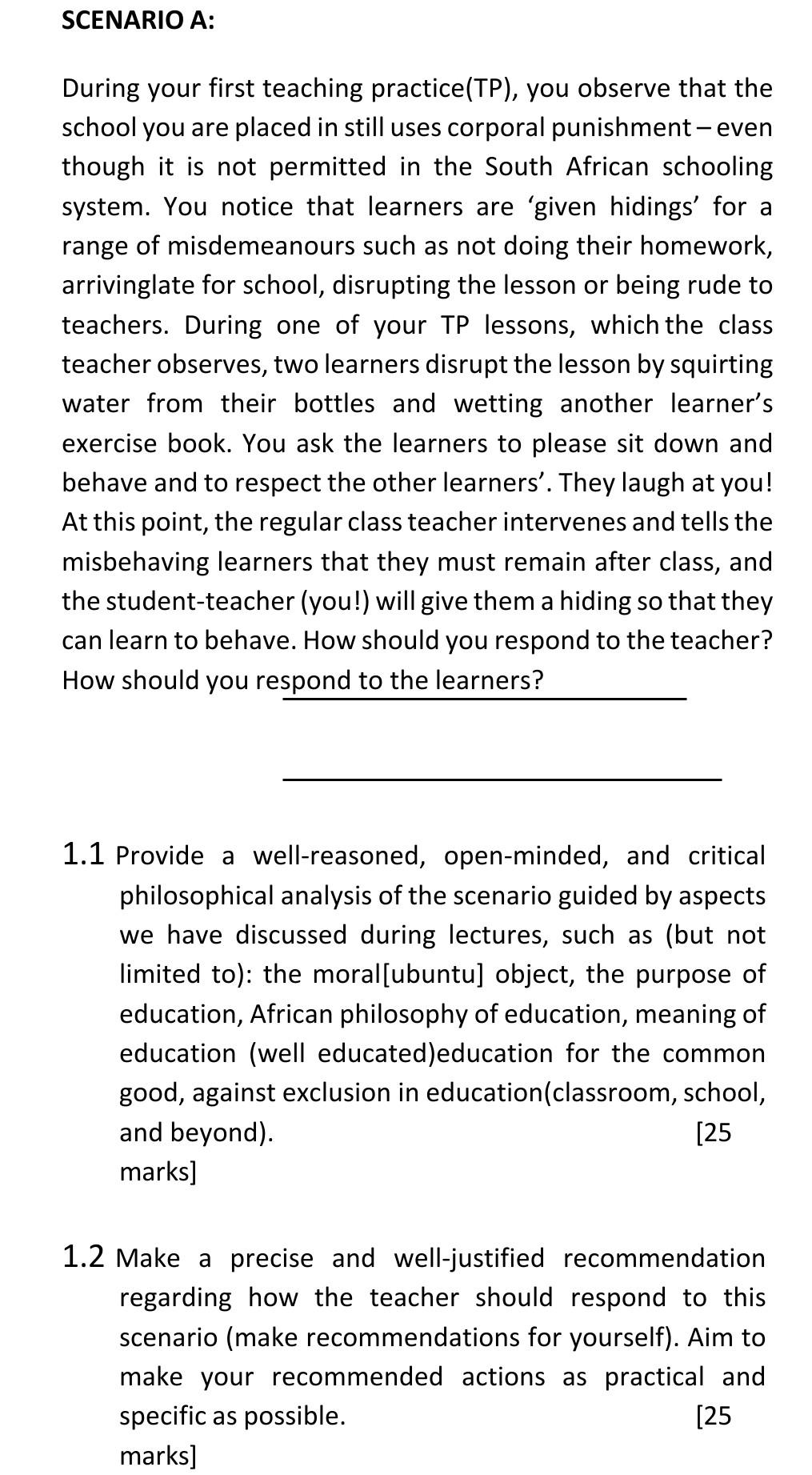 SCENARIO A: During your first teaching practice(TP), | Chegg.com