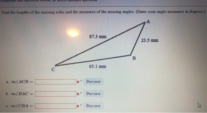 Solved Find the lengths of the missing sides and the | Chegg.com