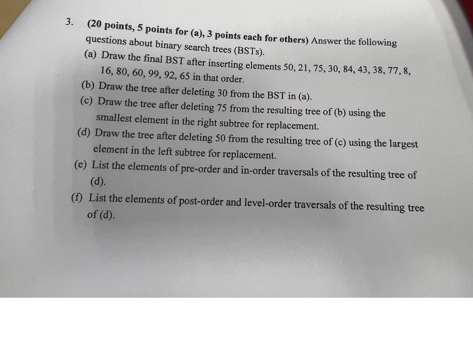 Solved (20 ﻿points, 5 ﻿points for (a), 3 ﻿points each for | Chegg.com