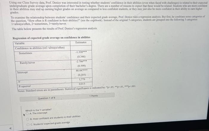 Solved Using our Class Survey data, Prof. Denice was | Chegg.com