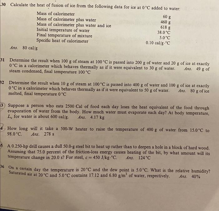 Solved Calculate the heat of fusion of ice from the | Chegg.com