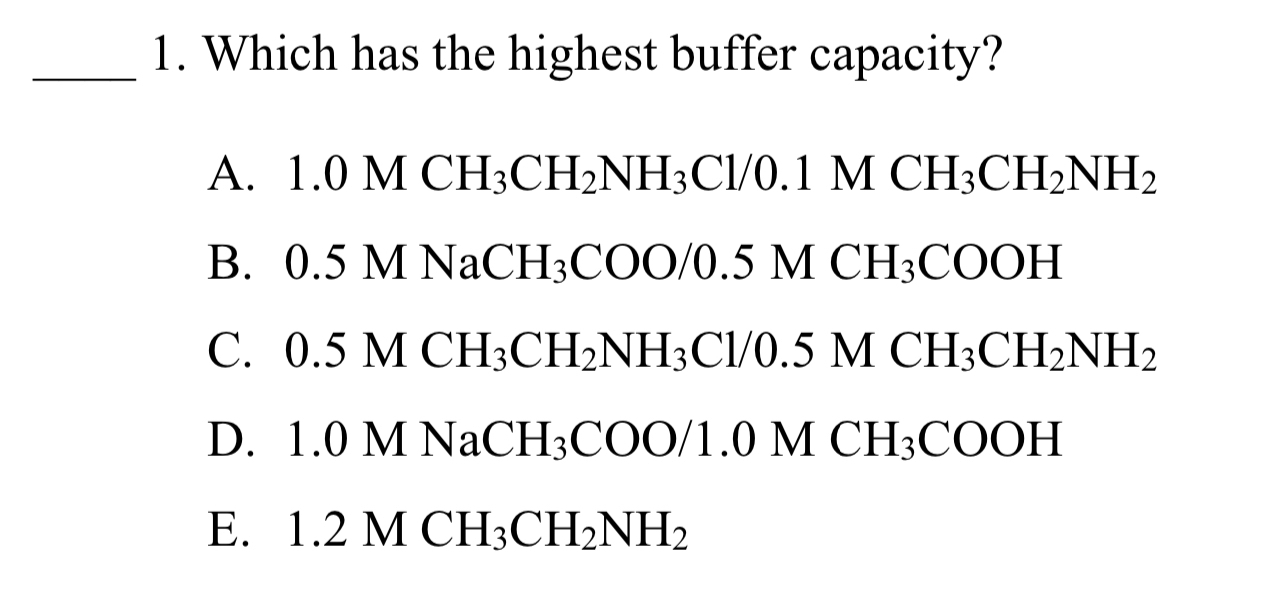 Solved by an EXPERT Which has the highest buffer | Chegg.com