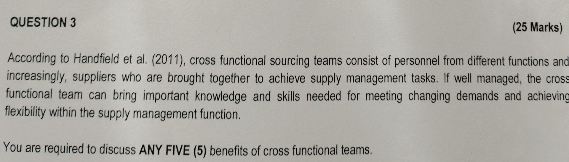 Solved According to Handfield et al. (2011), cross | Chegg.com