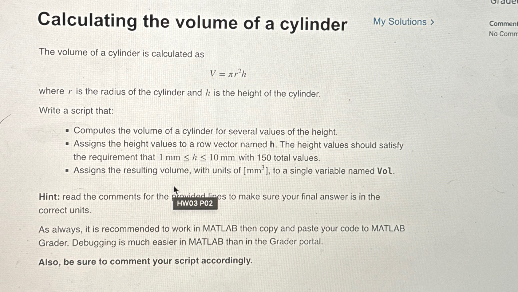 Calculating the volume of a cylinderMy Solutions >The | Chegg.com