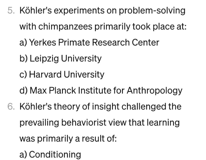 Solved Köhler's experiments on problem-solving with | Chegg.com