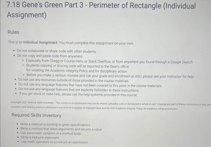 Solved 7.18 Gene's Green Part 3 - Perimeter of Rectangle | Chegg.com