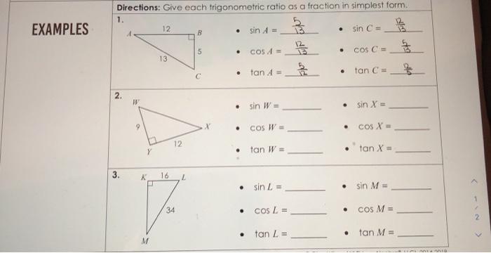 Solved Directions: Give each trigonometric ratio as a | Chegg.com