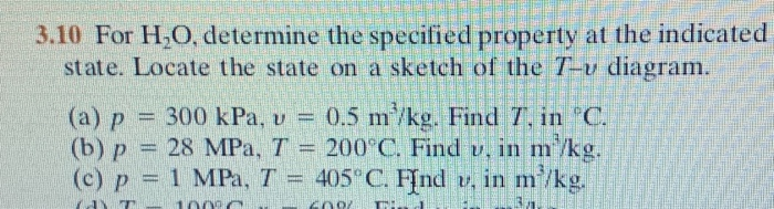 3.10 For H2O, determine the specified property at the | Chegg.com