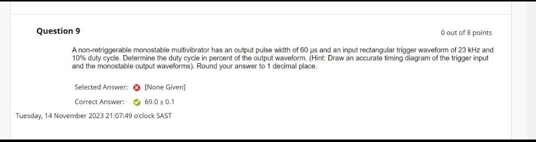 Solved A non-retriggerable monostable multivibrator has an | Chegg.com