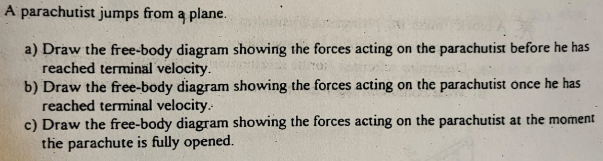 Solved A parachutist jumps from a plane.a) ﻿Draw the | Chegg.com
