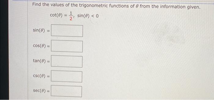 Solved Find the values of the trigonometric functions of θ | Chegg.com