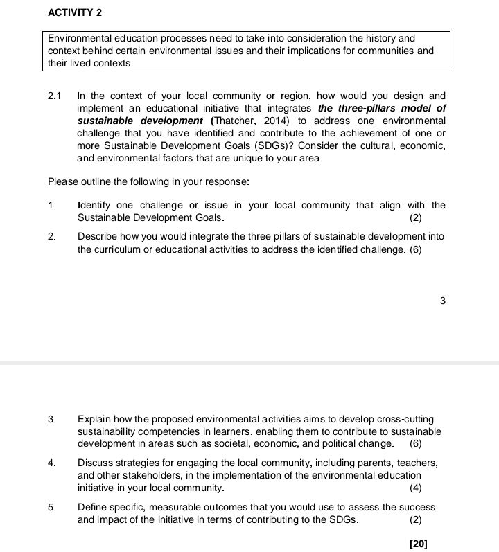 Solved ACTIVITY 2Environmental education processes need to | Chegg.com