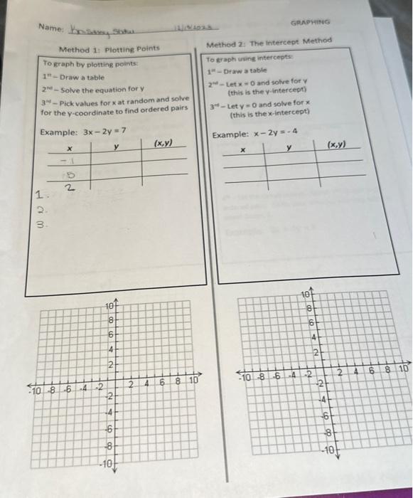 Solved Name: Konsinsy Stow Histoss GRAPHING Method 1: | Chegg.com