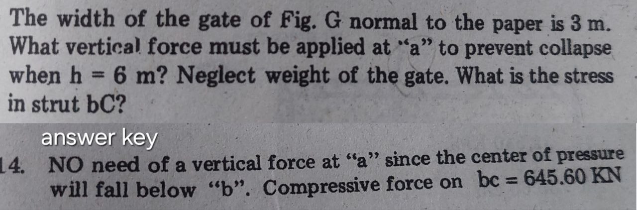 Solved The width of the gate of Fig. G normal to the paper | Chegg.com