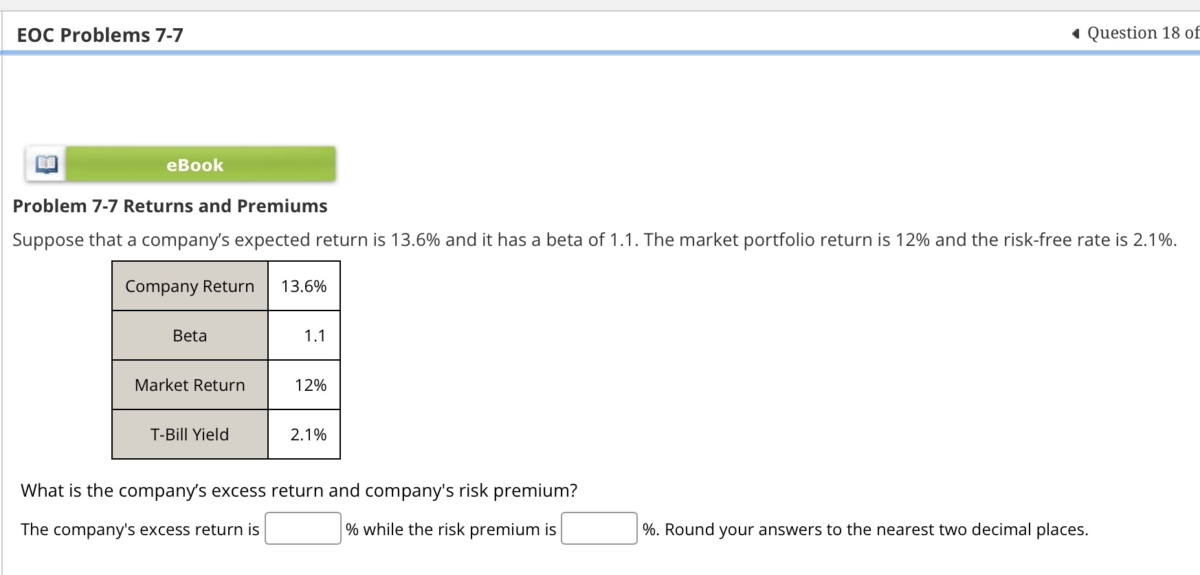 Solved EOC Problems 7-7Question 18 ﻿ofeBookProblem 7-7 | Chegg.com