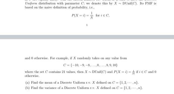 Solved Uniform distribution with parameter C; we denote this | Chegg.com