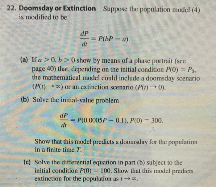 Solved 22. Doomsday or Extinction Suppose the population | Chegg.com