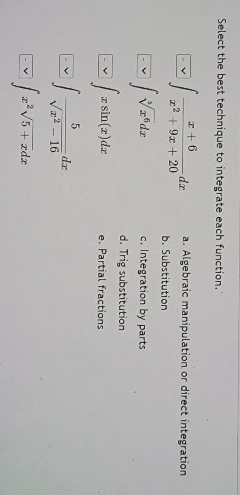Solved Select the best technique to integrate each | Chegg.com
