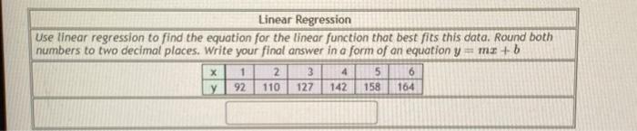 Solved Use linear regression to find the equation for the | Chegg.com