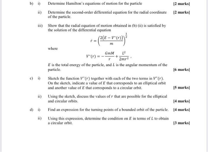 Solved b) i) Determine Hamilton's equations of motion for | Chegg.com