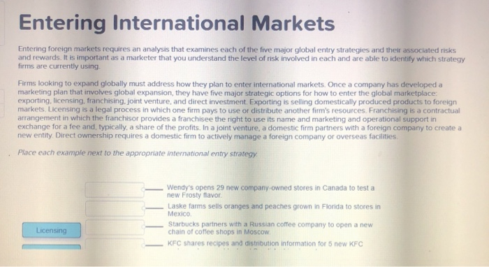 Solved Entering International Markets Entering foreign | Chegg.com