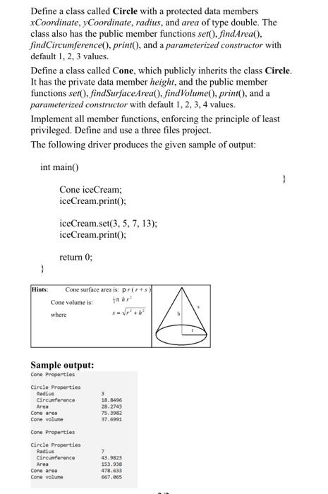 Solved a Define a class called Circle with a protected data | Chegg.com