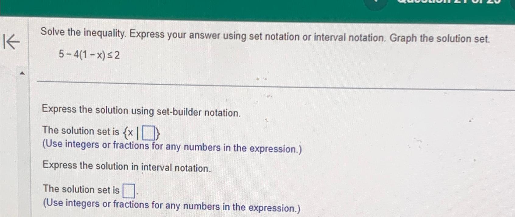 Solved Solve the inequality. Express your answer using set | Chegg.com