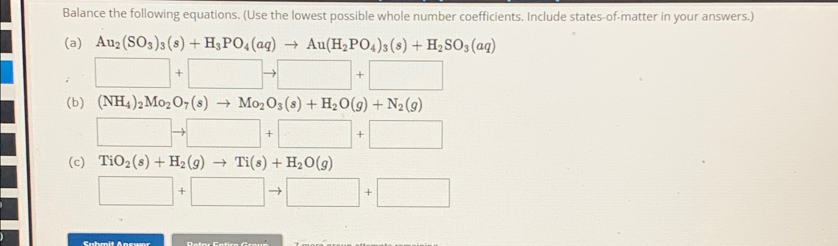 Solved Balance the following equations. (Use the lowest | Chegg.com