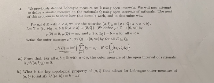 Solved We previously defined Lebesgue measure on R using | Chegg.com