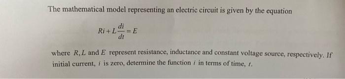 Solved The mathematical model representing an electric | Chegg.com