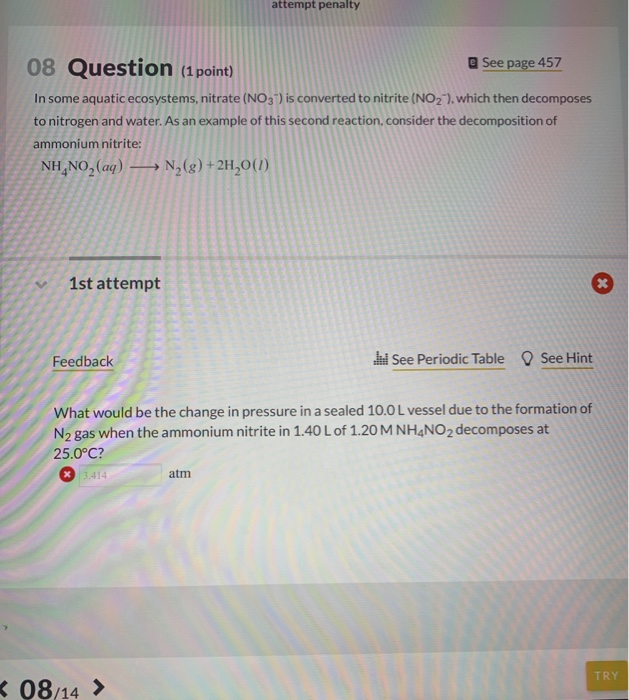 Solved attempt penalty 08 Question (1point) See page 457 In | Chegg.com