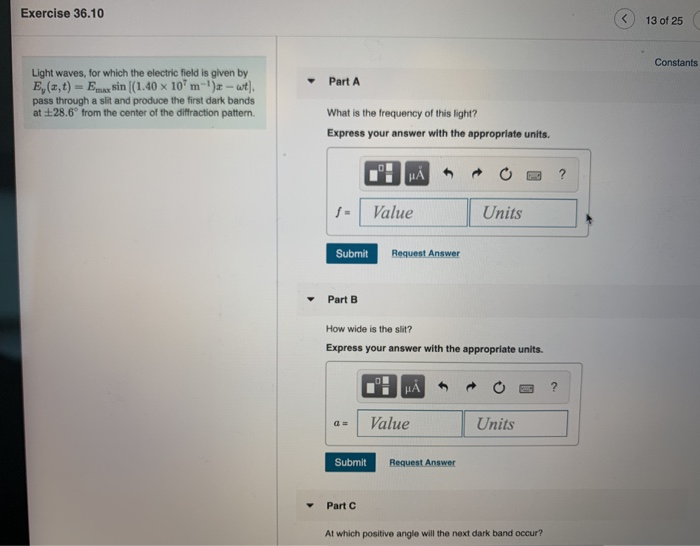 Solved Exercise 36.10 13 of 25 Constants Light waves, for | Chegg.com