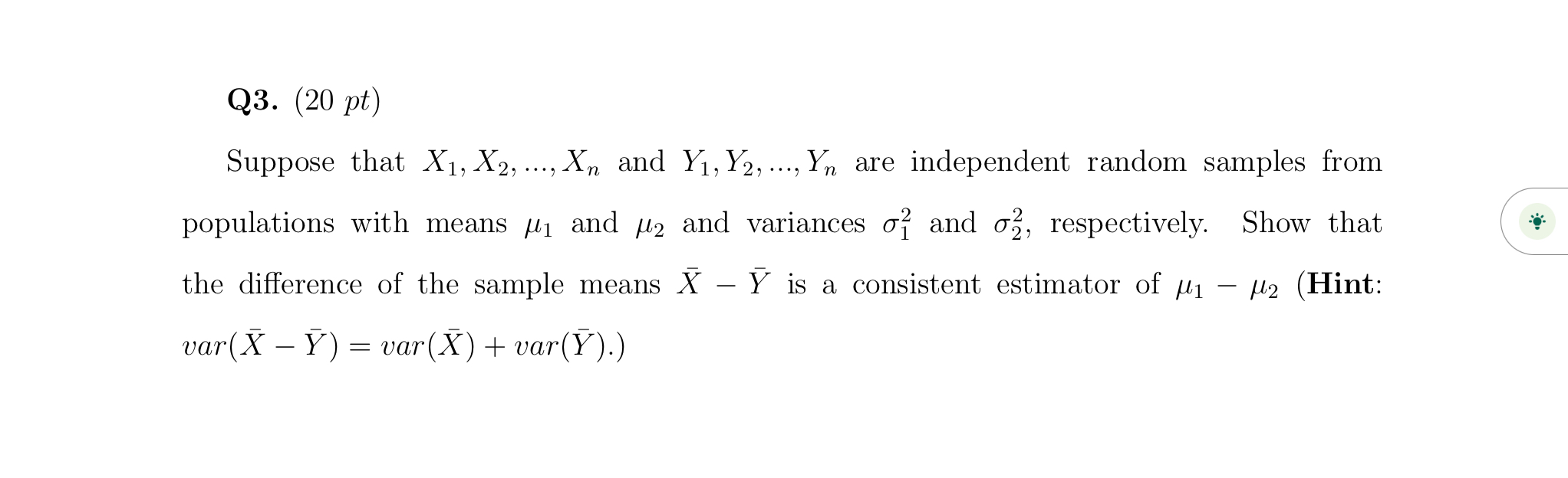 Solved Q3. (20 ﻿pt)Suppose that x1,x2,dots,xn ﻿and | Chegg.com