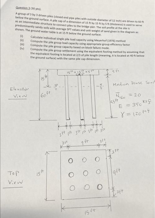 Solved Question 3 (30 pts), A group of 3 by 3 driven piles | Chegg.com Solved Question 3 (30 pts), A group of 3 by 3 driven piles | Chegg.com