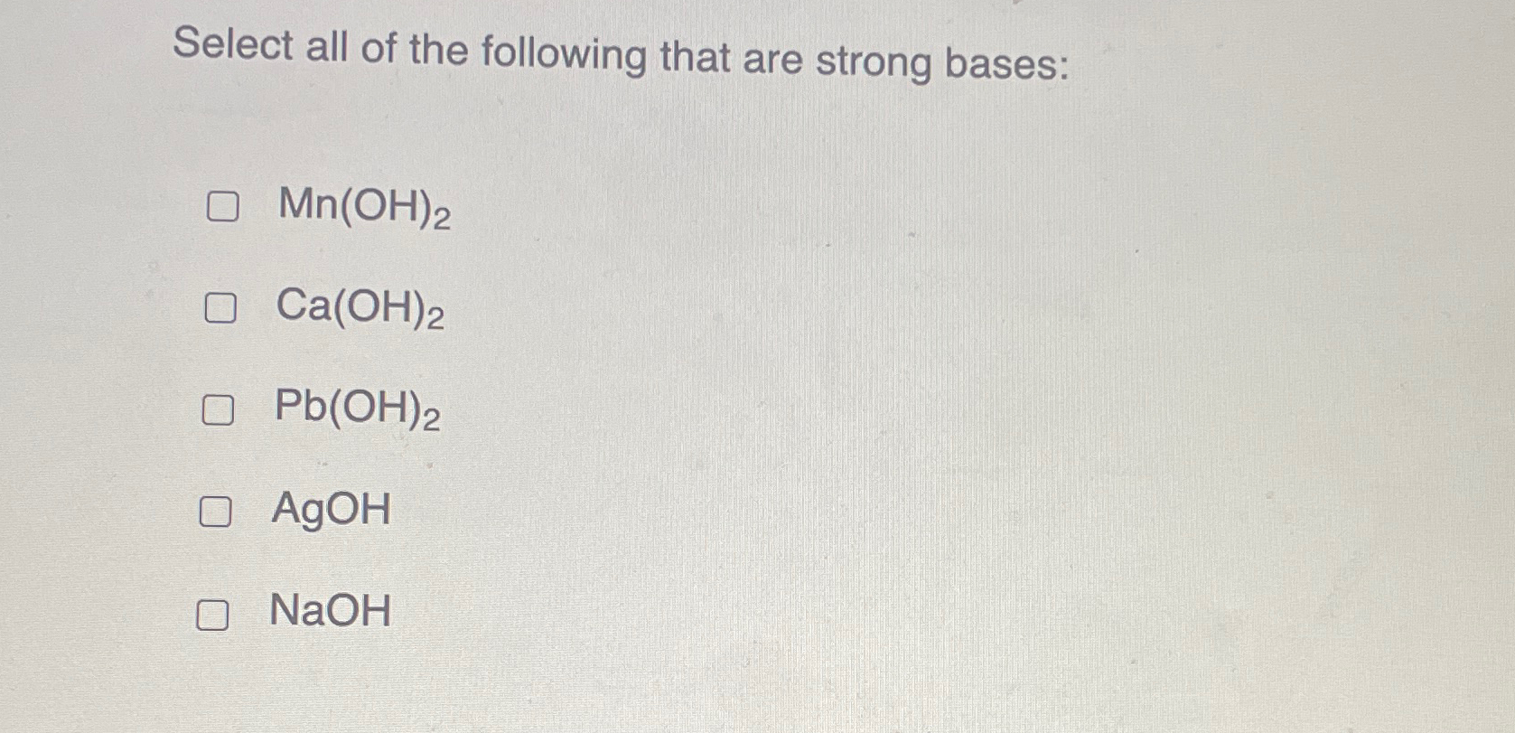 Solved Select all of the following that are strong | Chegg.com