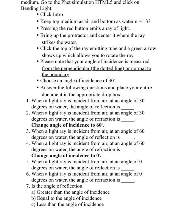 Solved medium. Go to the Phet simulation HTML5 and click on | Chegg.com