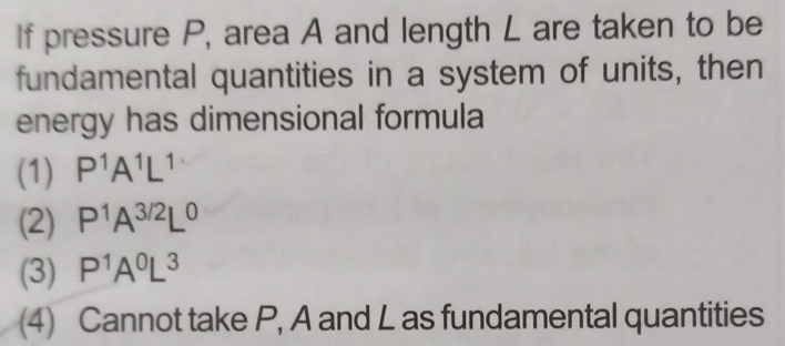 Solved If pressure P, ﻿area A and length L ﻿are taken to be | Chegg.com