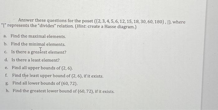 Solved Answer These Questions For The Poset 2 3 4 5 6 