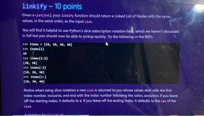 Solved linkify - 10 points Given a List[int], your linkify | Chegg.com
