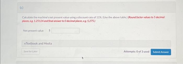 (c) Calculate the machine's net present value using a | Chegg.com