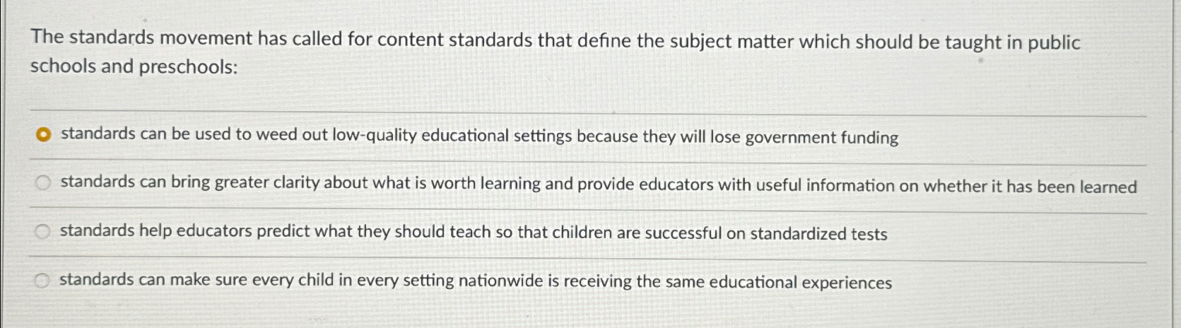 Solved The standards movement has called for content | Chegg.com