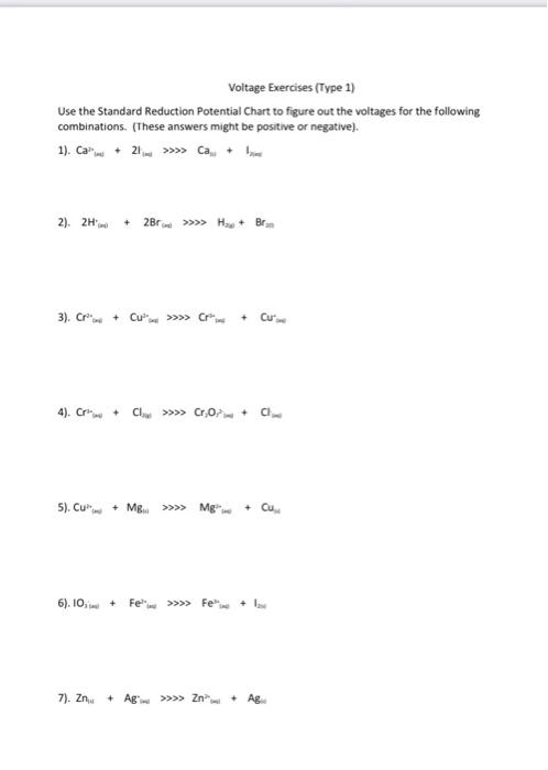 Solved Voltage Exercises (Type 1) Use the Standard Reduction | Chegg.com