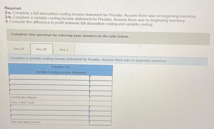 Solved Required: 2-a. Complete a full absorption costing | Chegg.com