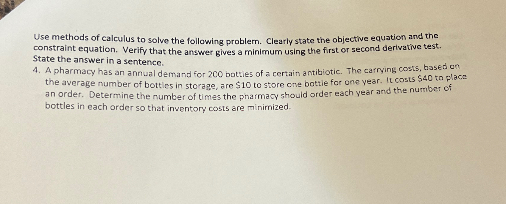 Solved Use methods of calculus to solve the following | Chegg.com