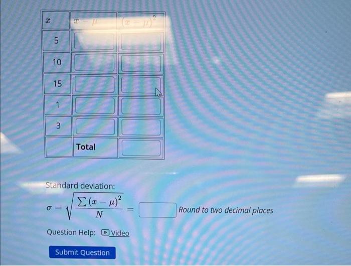 Solved We are going to calculate the standard deviation for | Chegg.com